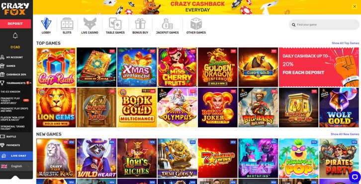CrazyFox Casino Review 2025 – Get Daily Cashback of up to 20%